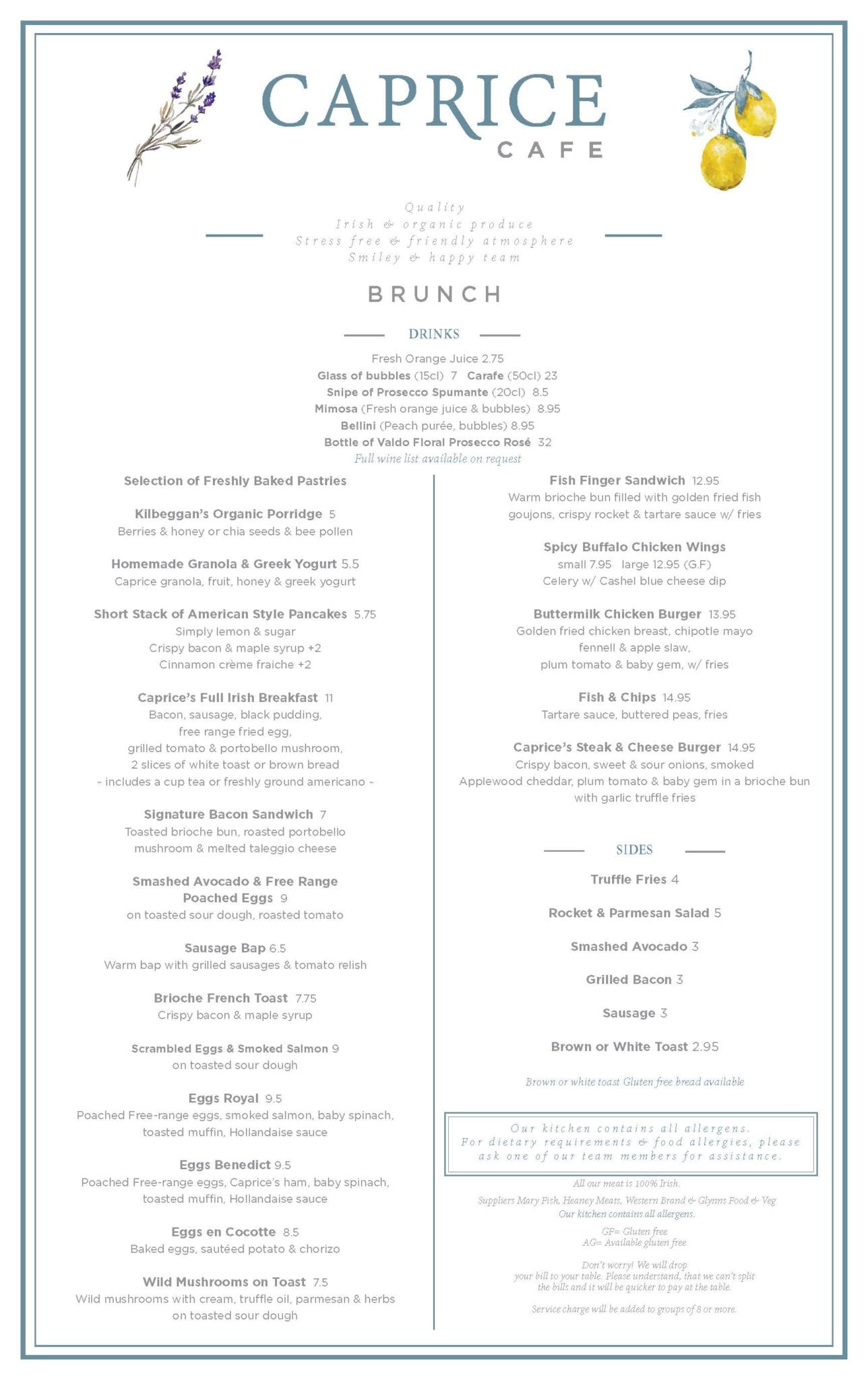 Brunch Menu Caprice Caf 