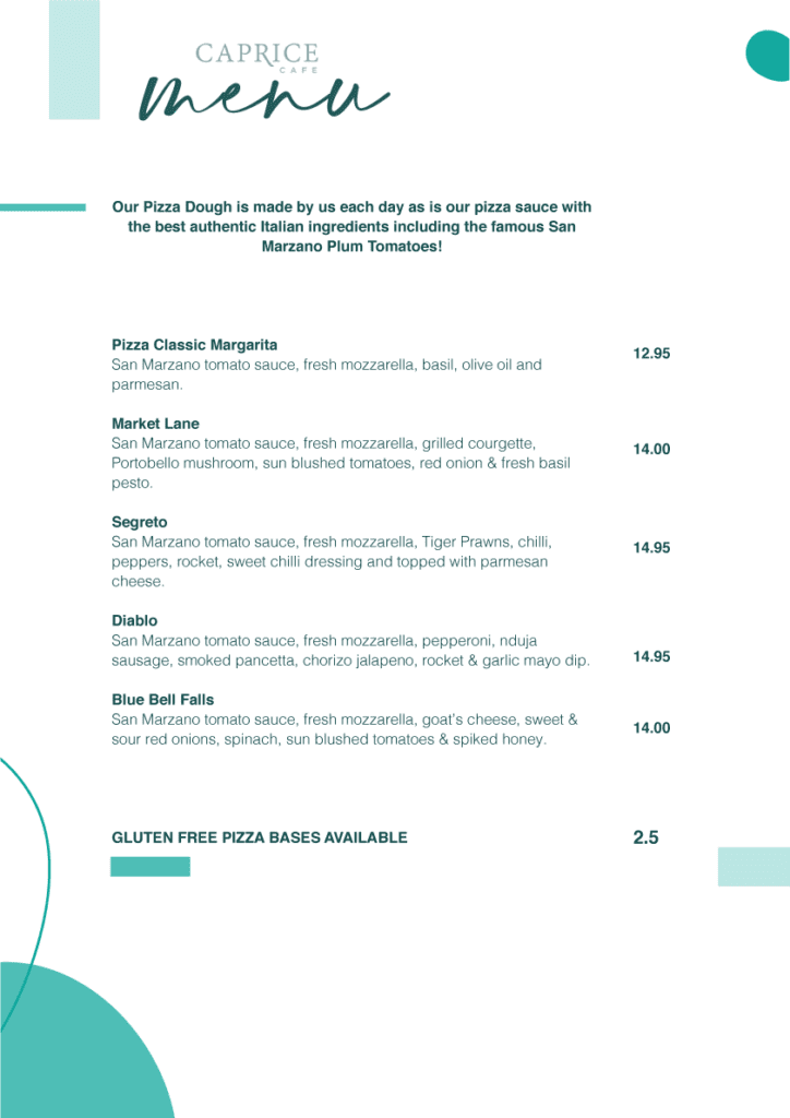 Menus - Caprice Café