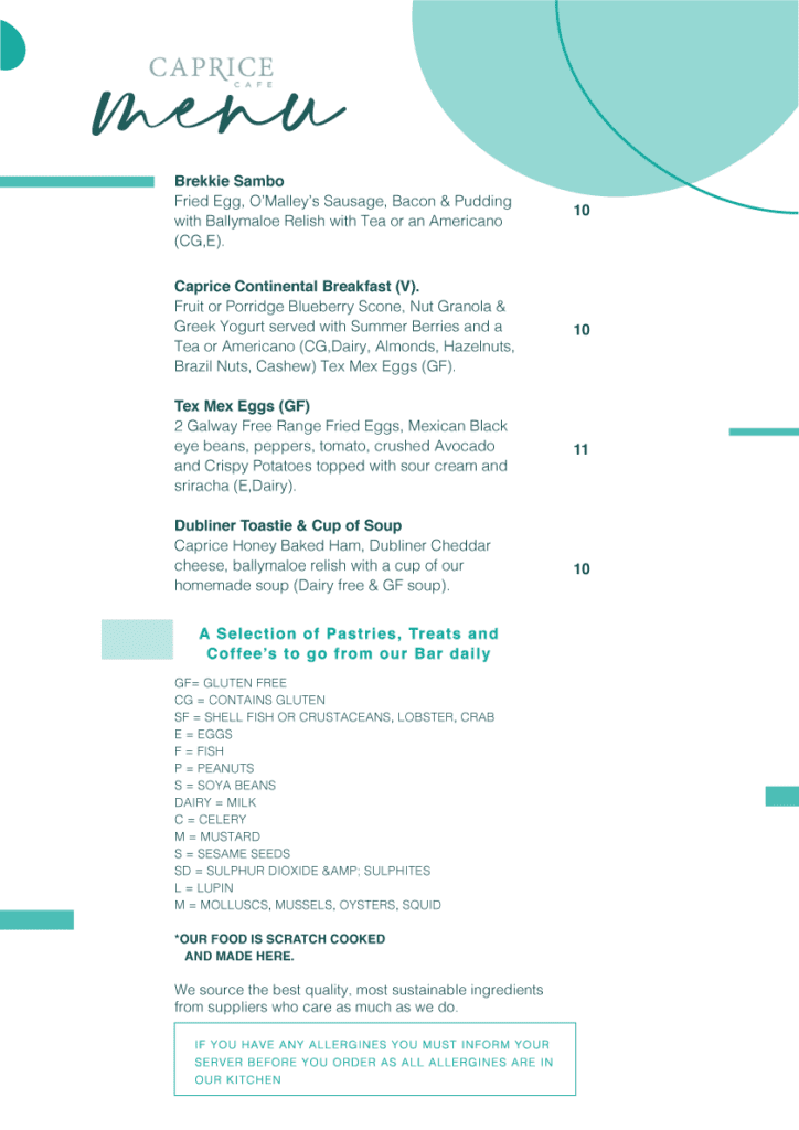 Menus - Caprice Café