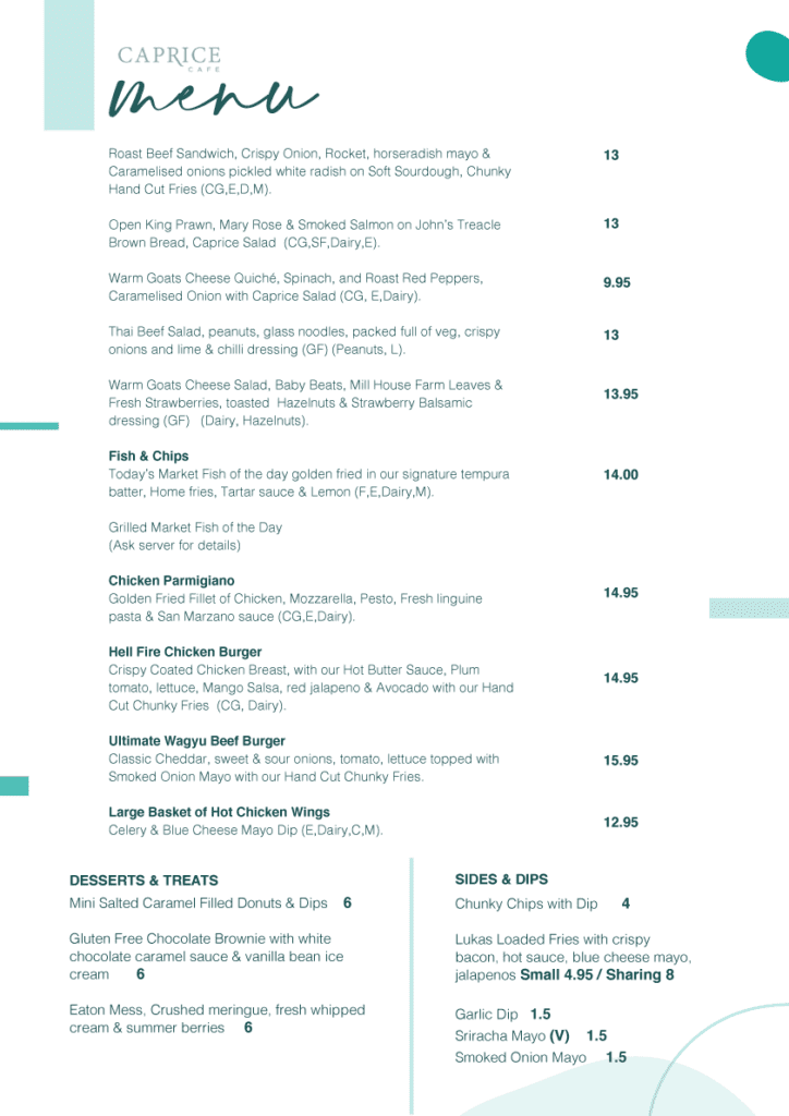 Menus - Caprice Café