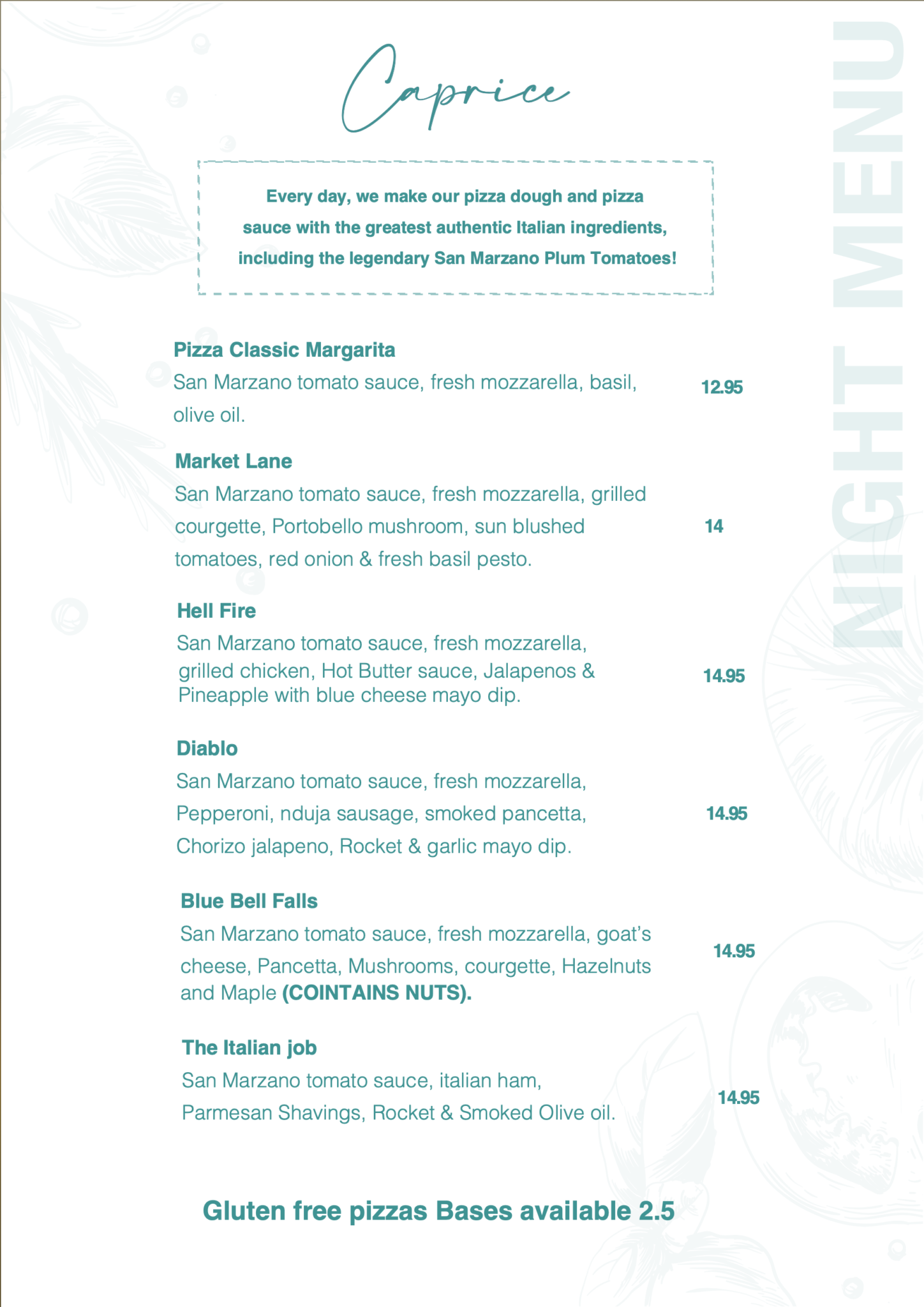 Menus | Caprice Café