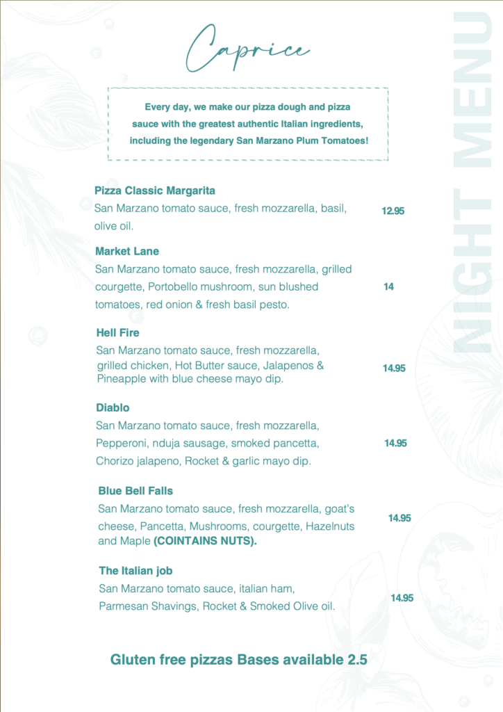 Menus | Caprice Café