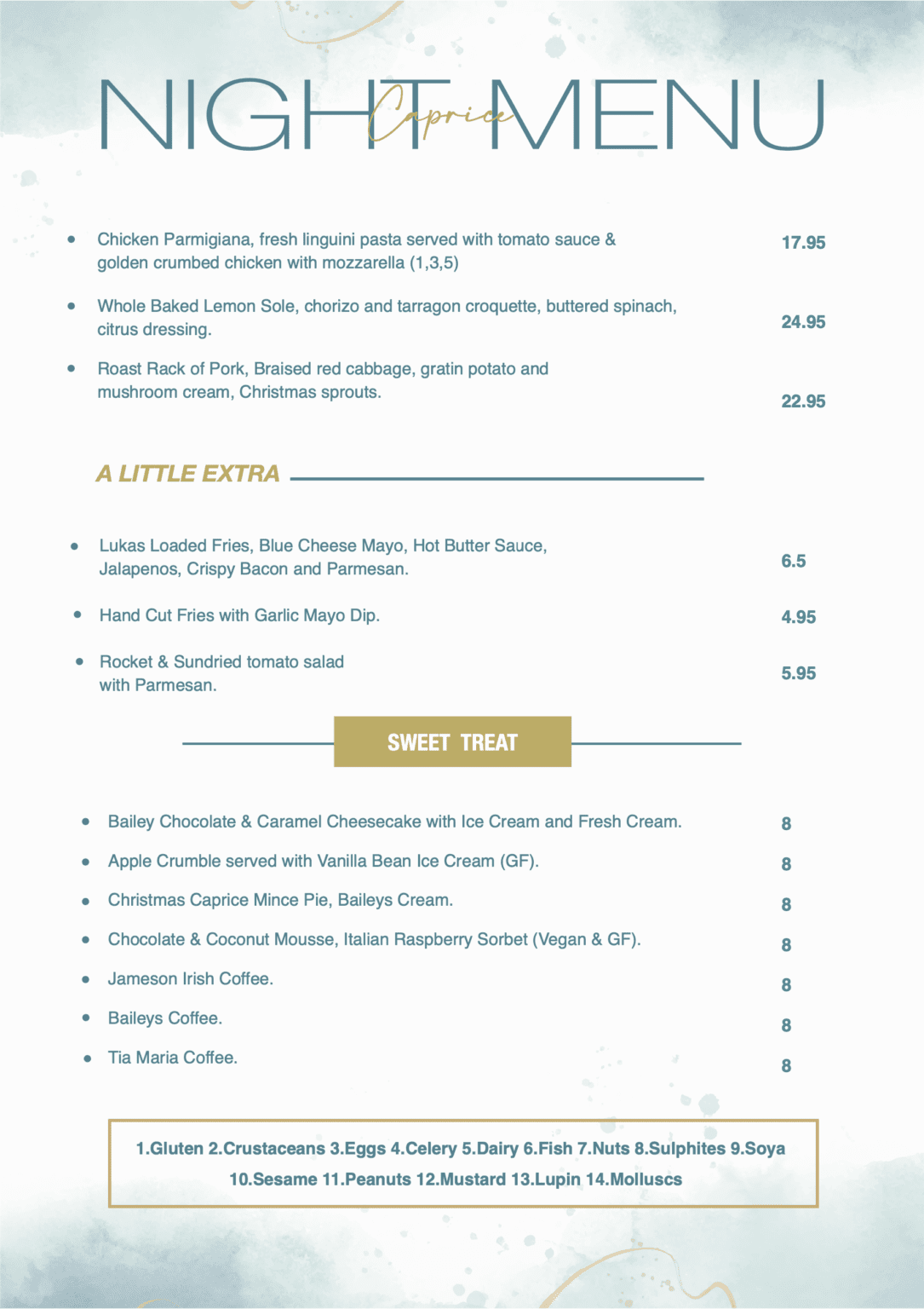 Menus | Caprice Café