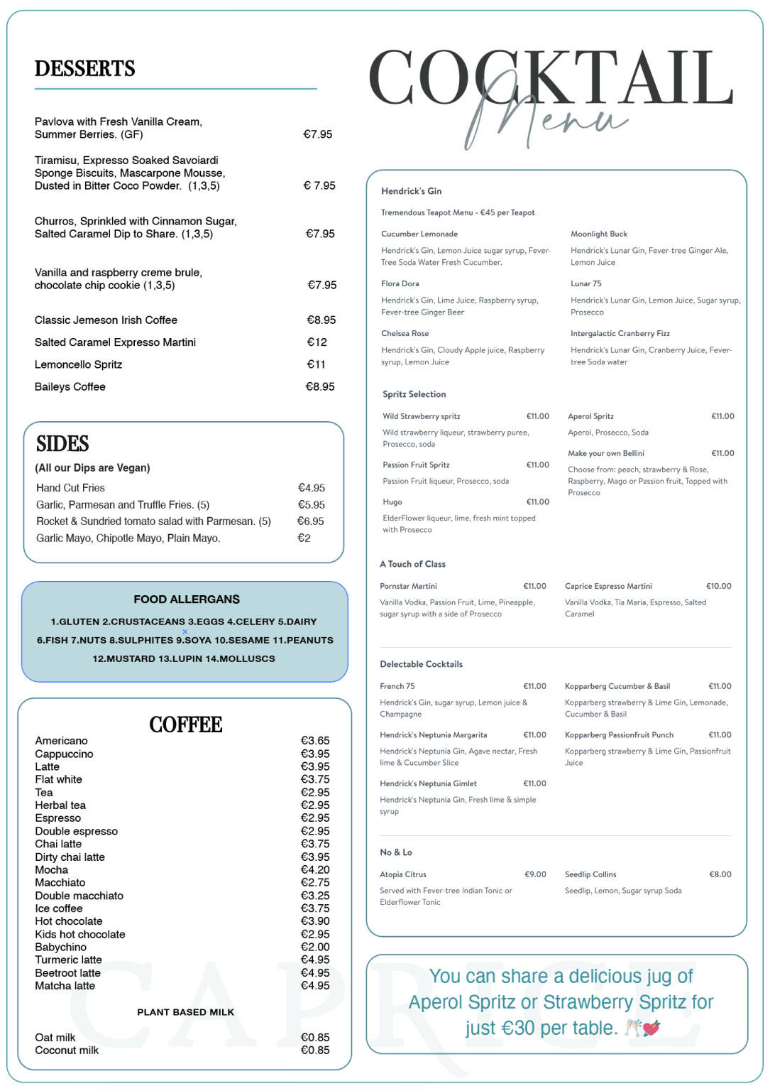 Menus | Caprice